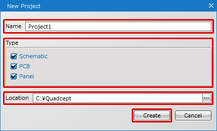Quadcept - Creating a New Project